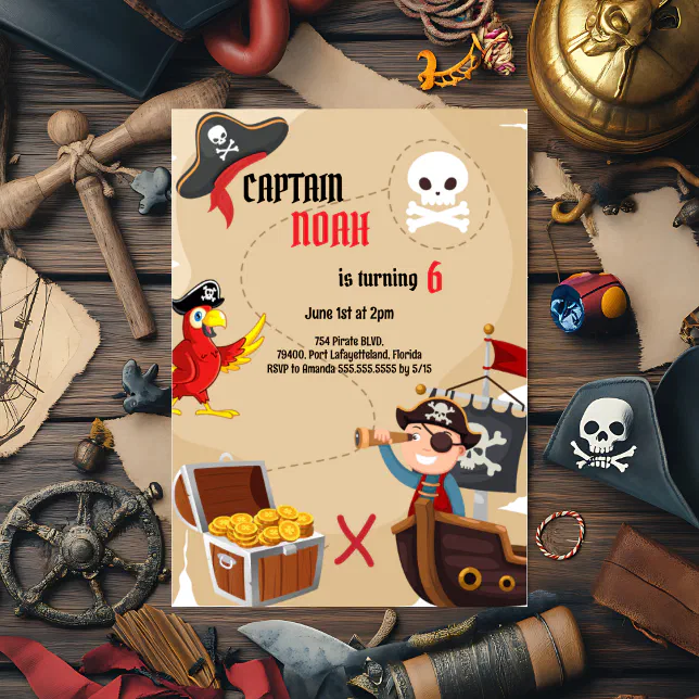 Pirate Treasure Map Birthday Party Invitation | Zazzle