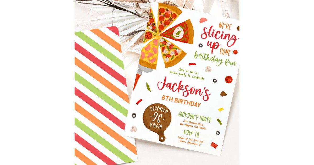 Pizza Party Birthday Invitation, Editable Snack Invitation | Zazzle