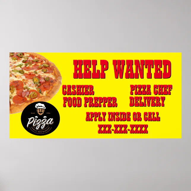 Pizza Restaurant Customise Help Wanted Shop Logo Poster | Zazzle