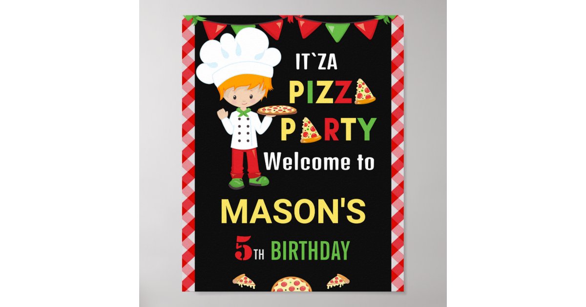 Pizza welcome party sign Red and green pizza party | Zazzle