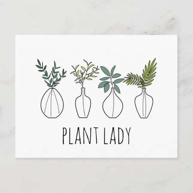 Plant Lady line Art Plants Illustration Postcard | Zazzle