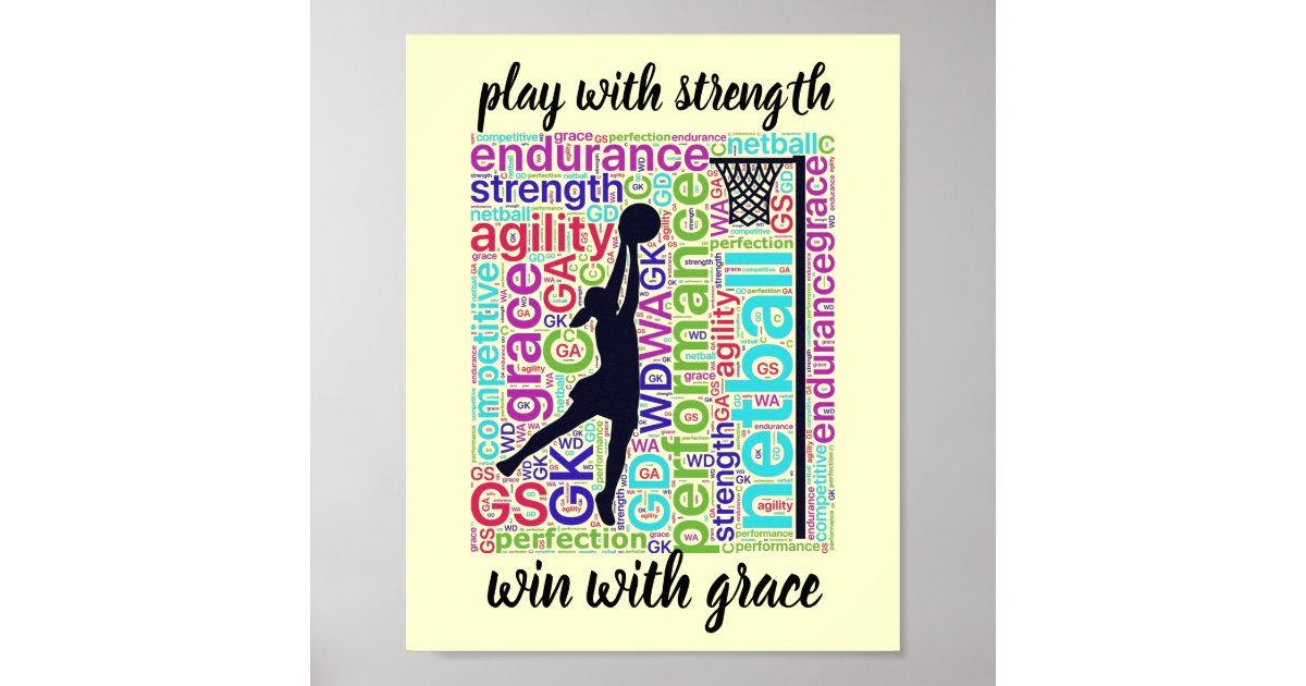 Player Positions and Inspirational Netball Quote Poster | Zazzle.com.au