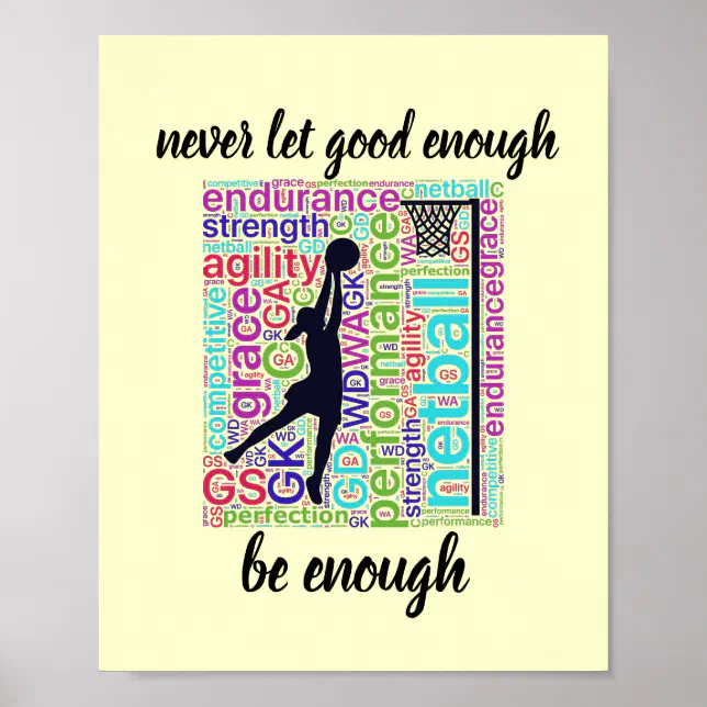 Player Positions and Inspirational Quote Netball Poster | Zazzle