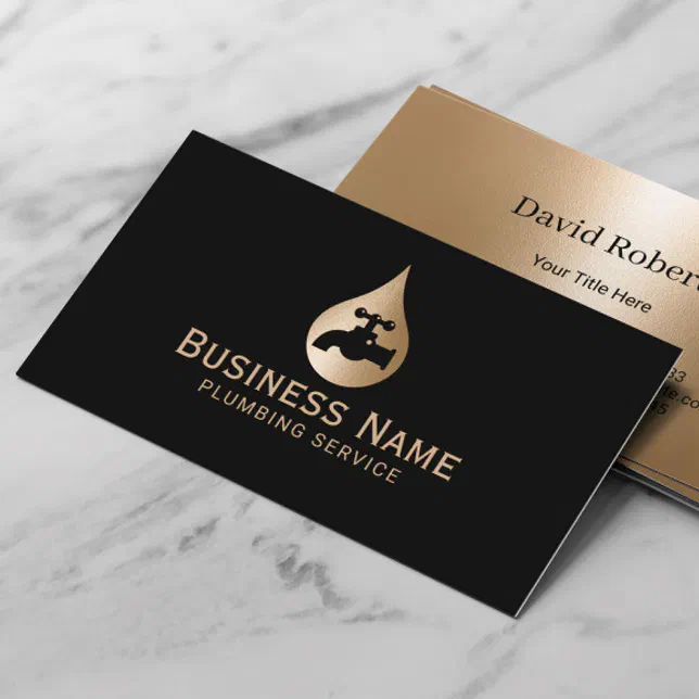 Plumbing Service Gold Water Drop Logo Plumber Business Card | Zazzle