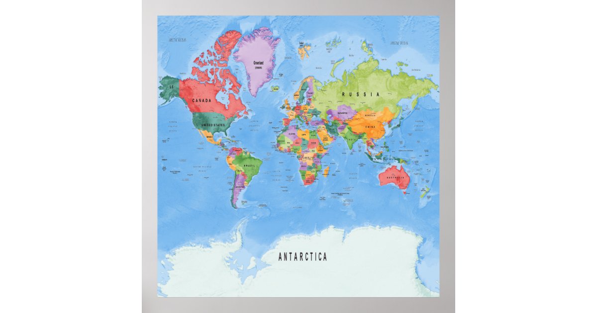 Political world map Mercator projection Poster | Zazzle