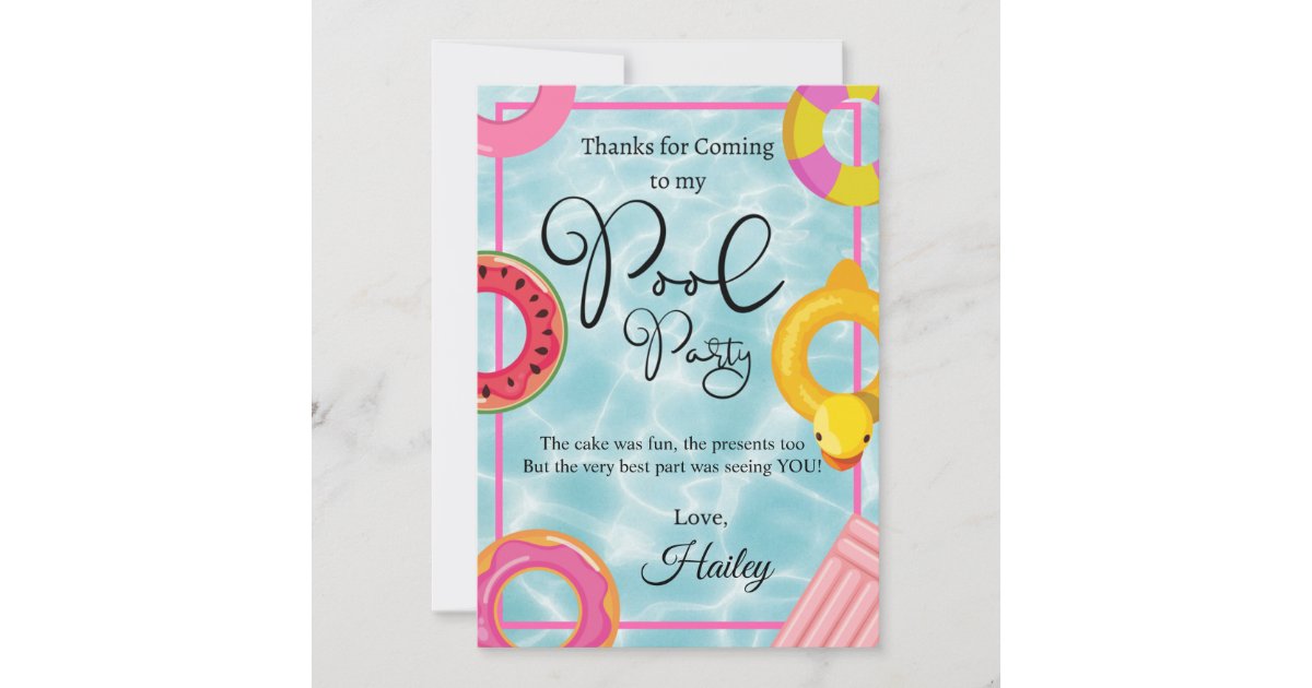 Pool Floatie Birthday Party Thank You Card | Zazzle