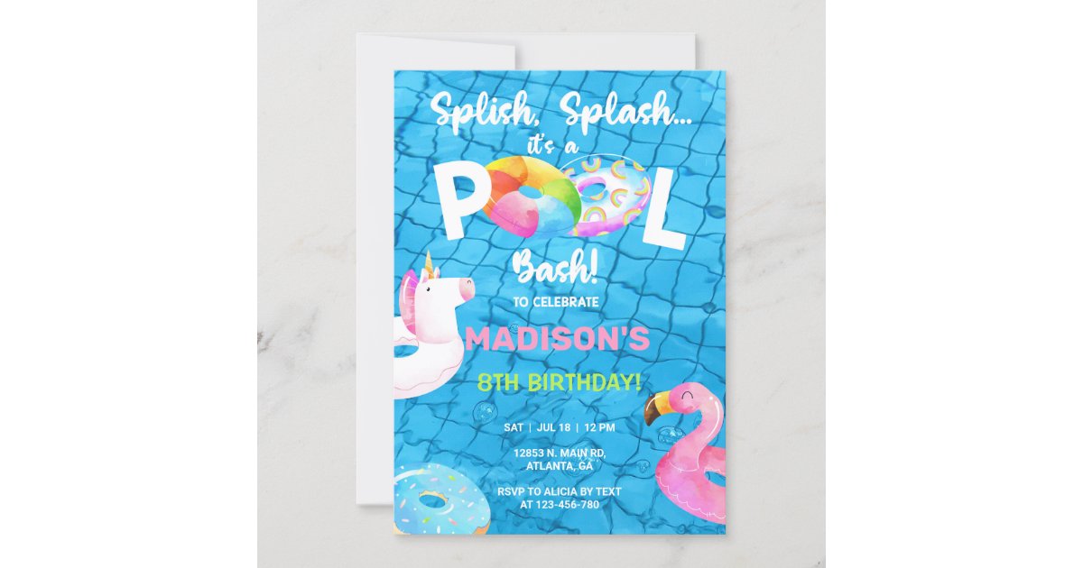 Pool party & floaties birthday invitation, girl. invitation | Zazzle