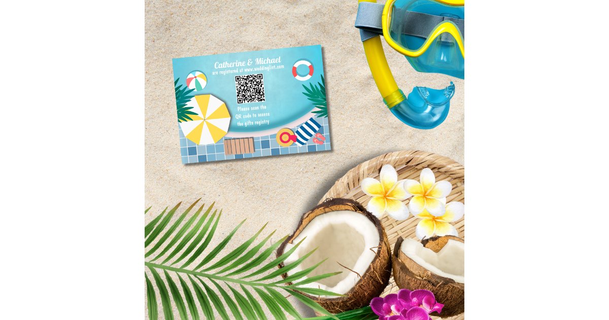 Pool Party Summer Bridal Shower QR Code Registry Enclosure Card | Zazzle