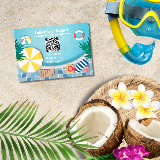 Pool Party Summer Bridal Shower QR Code Registry Enclosure Card | Zazzle