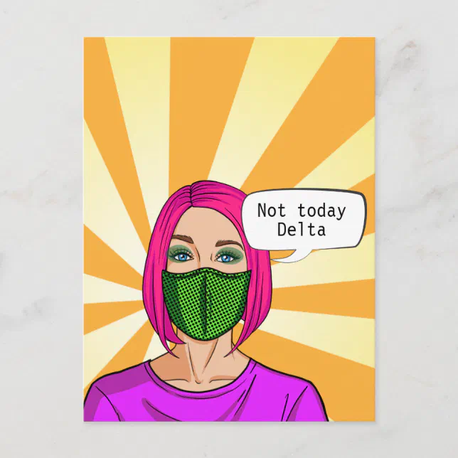 Pop Art 2021 Face Mask Lady Delta Covid Postcard | Zazzle