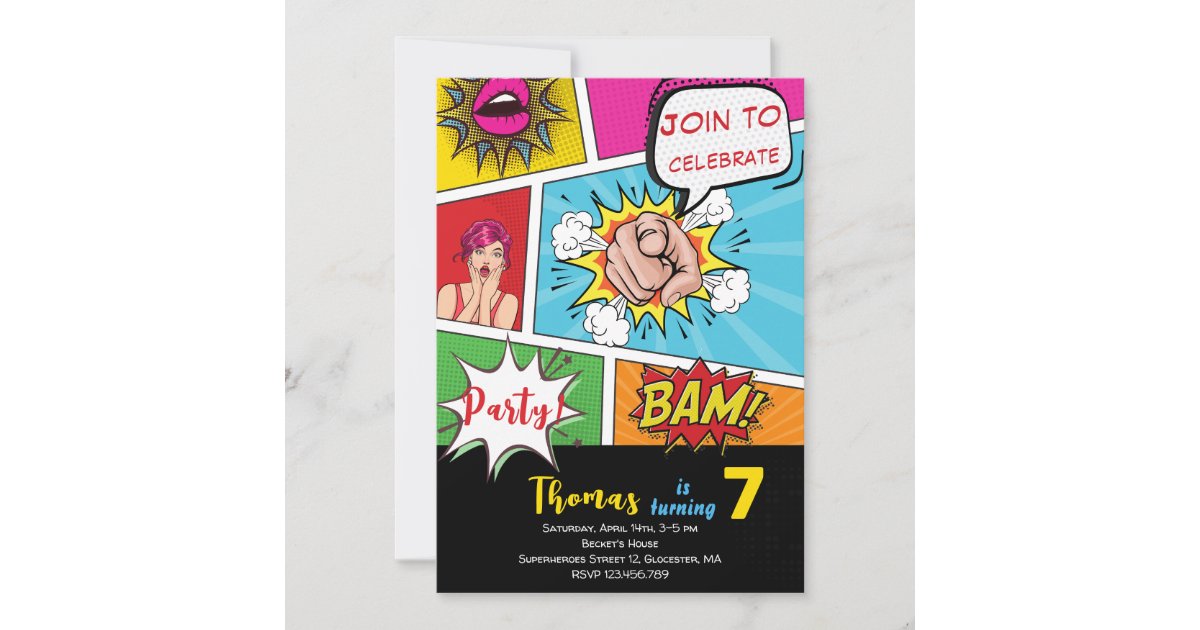 Pop art comic birthday invitation | Zazzle