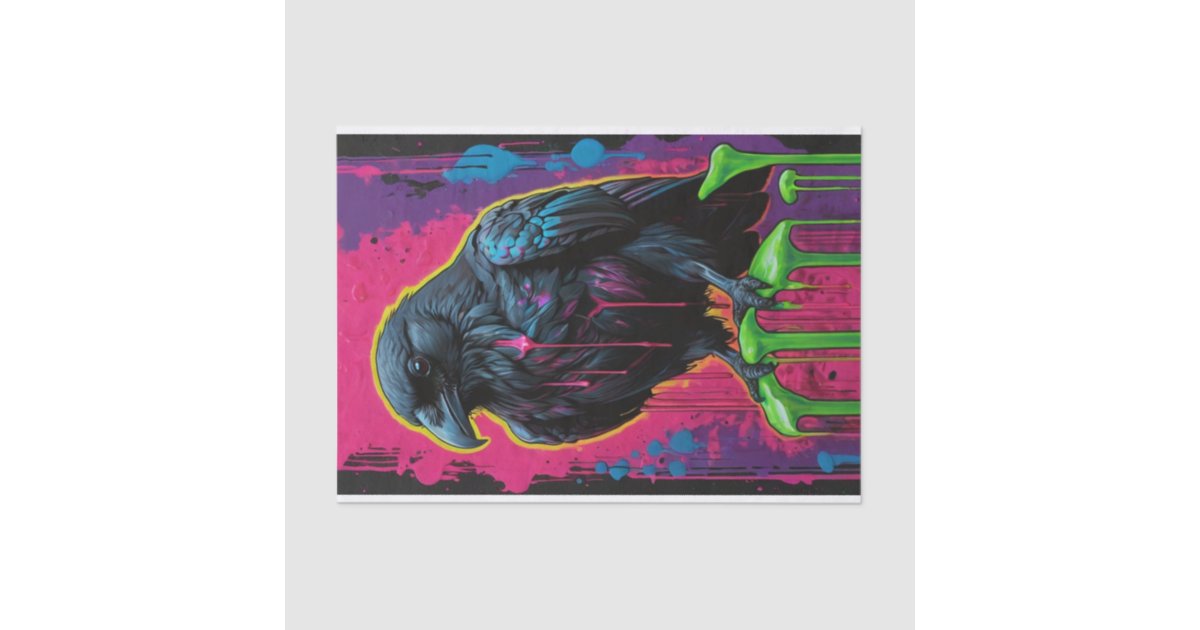 Pop Art Surrealism Black and Neon Raven Decoupage Tissue Paper | Zazzle