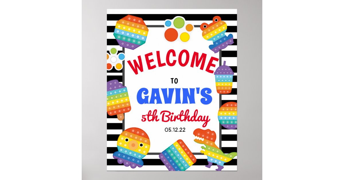 Pop It Birthday Invitation, Pop Fidget Welcome Sig Poster | Zazzle