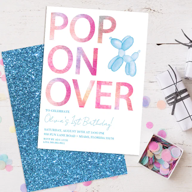 Pop On Over Colourful Birthday Party Invitation | Zazzle