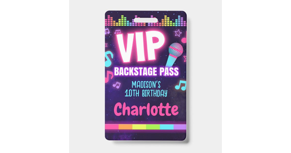 Pop Star Birthday VIP Backstage Pass Lanyard ID Badge | Zazzle