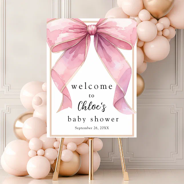 Posh Pink Coquette Bow Baby Shower Welcome Poster | Zazzle