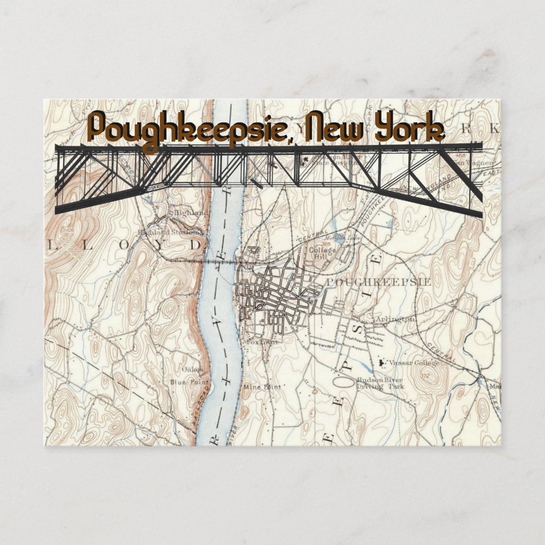 Poughkeepsie, New York Historic Map Postcard | Zazzle