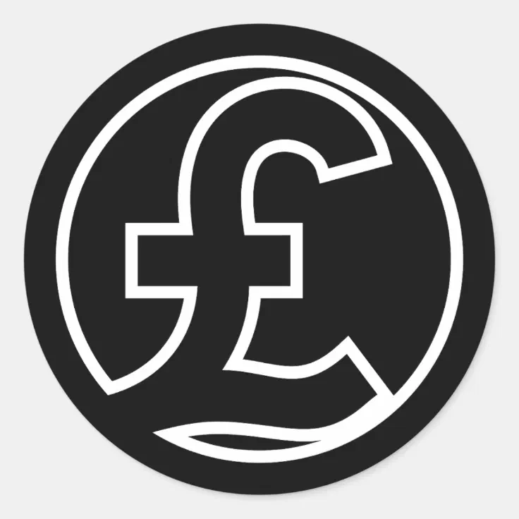 Pound Sterling Symbol currency in black circle Classic Round Sticker ...