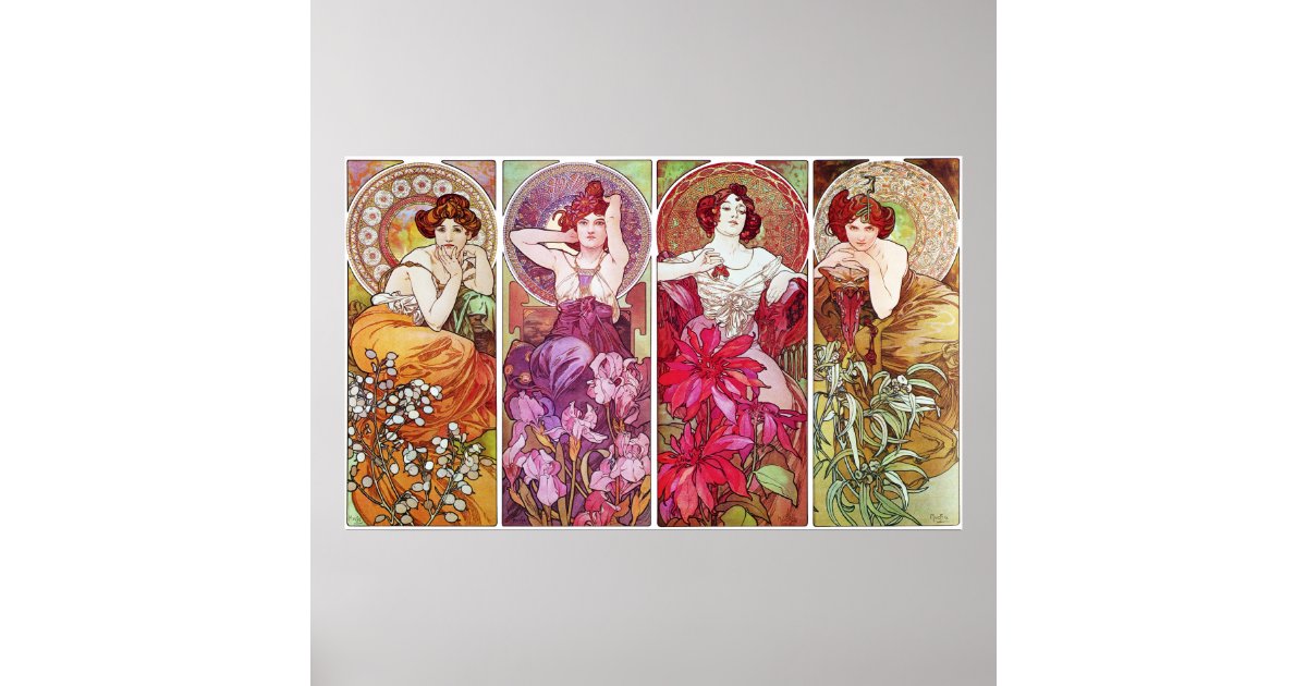 Precious Stones and Flowers, Alphonse Mucha Poster | Zazzle