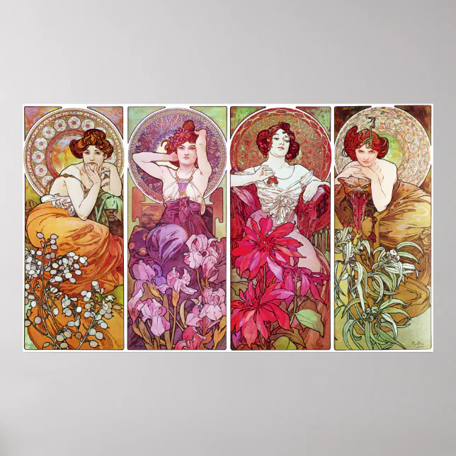 Precious Stones and Flowers, Alphonse Mucha Poster | Zazzle