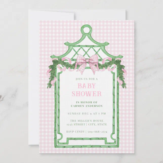Preppy Chinoiserie Pagoda Christmas Baby Shower Invitation | Zazzle