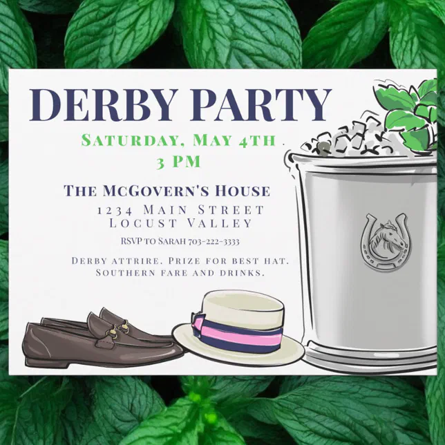 Preppy Derby Party Fashion Mint Julep Invitation | Zazzle