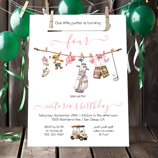 Preppy Golf girl Birthday Party Invitation | Zazzle