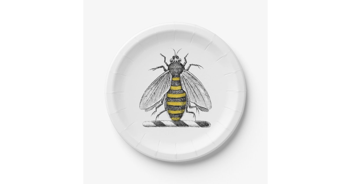 Preppy Heraldic Vintage Bee Coat of Arms Emblem C Paper Plate | Zazzle