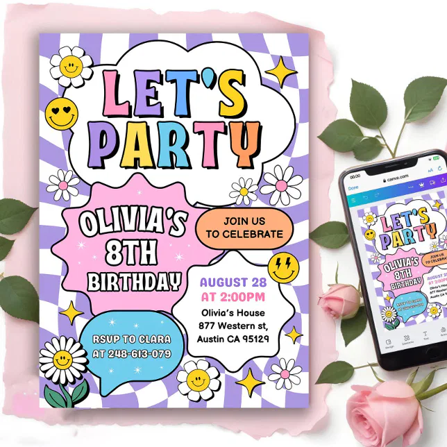 Preppy Patch Letter Invitation, Girl Birthday Invi Invitation | Zazzle