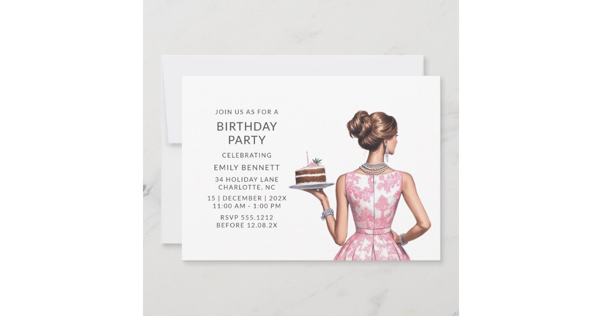 Preppy Pink Toile Birthday Party Invitation | Zazzle