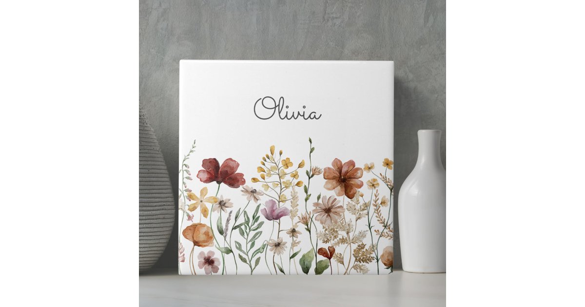 Pretty Floral Watercolor Wildflower Garden Ceramic Tile | Zazzle