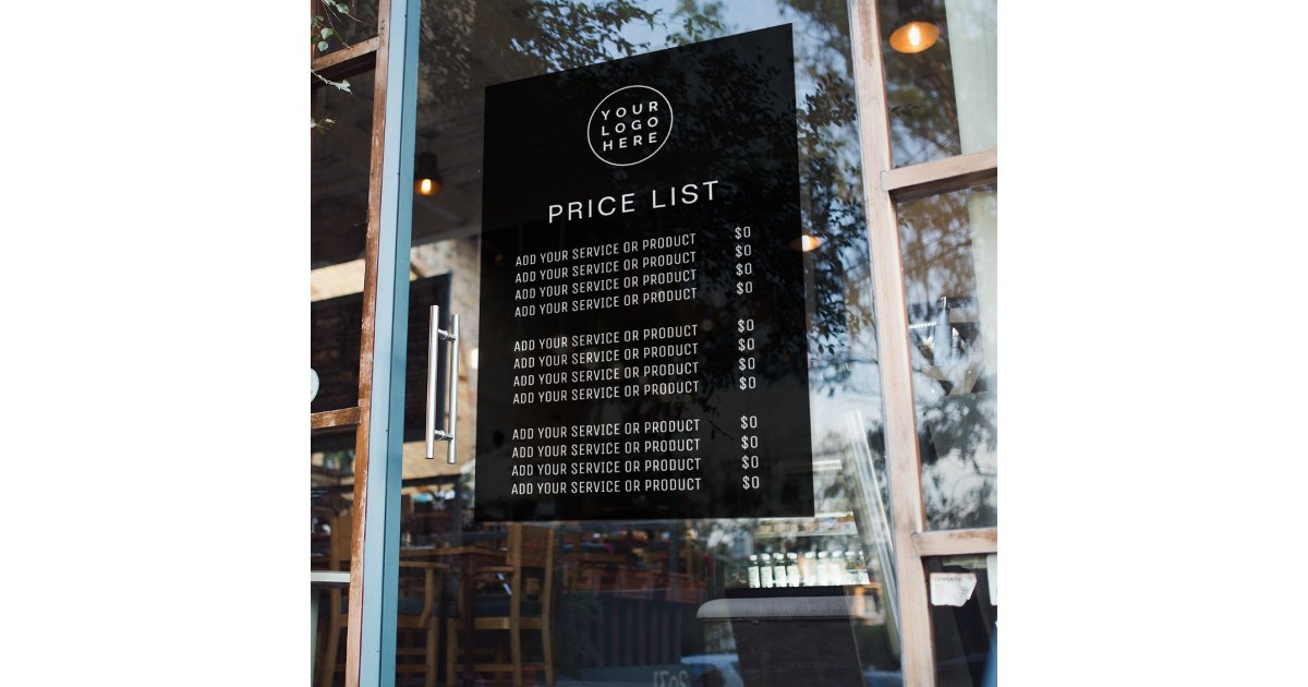 Price List Professional Logo Business Window Cling | Zazzle