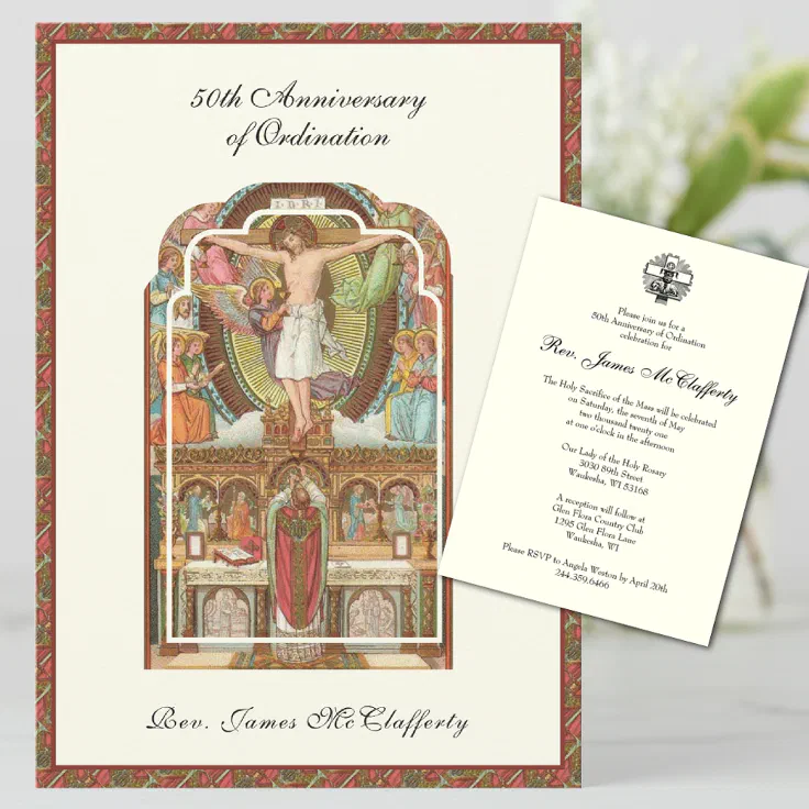 Priest Ordination Anniversary First Mass Invitation | Zazzle