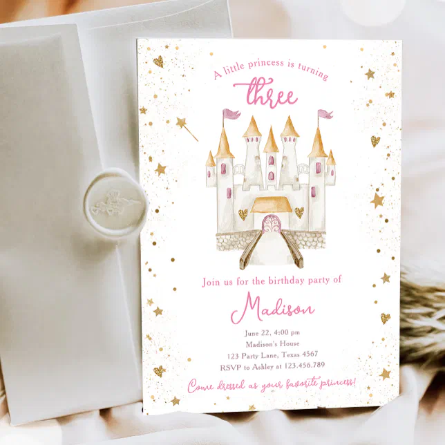 Princess Castle Magical Girl 3rd Third Birthday Invitation | Zazzle