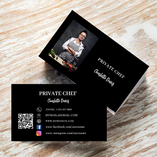 Private chef black white photo catering QR code Business Card | Zazzle