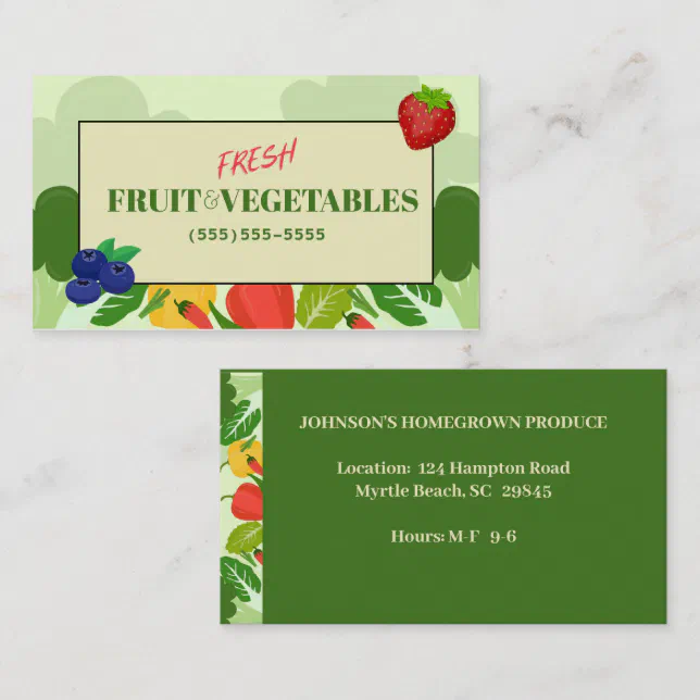 Produce Fruit and Vegetables Business Card | Zazzle