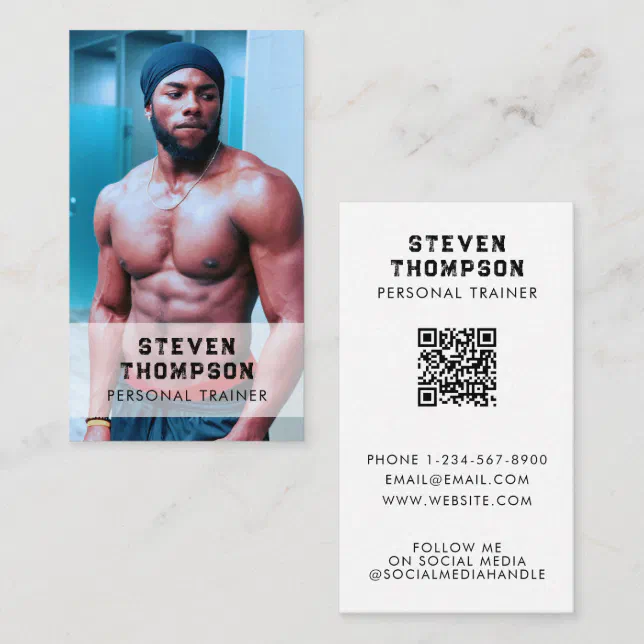 Professional Fitness Coach QR Code Social Media Business Card | Zazzle