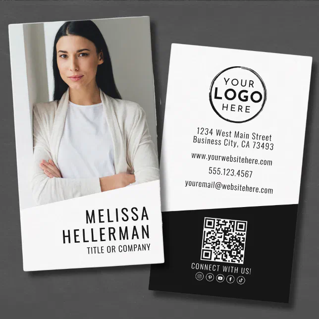 Professional Photo QR Code Company Logo Vertical Business Card | Zazzle