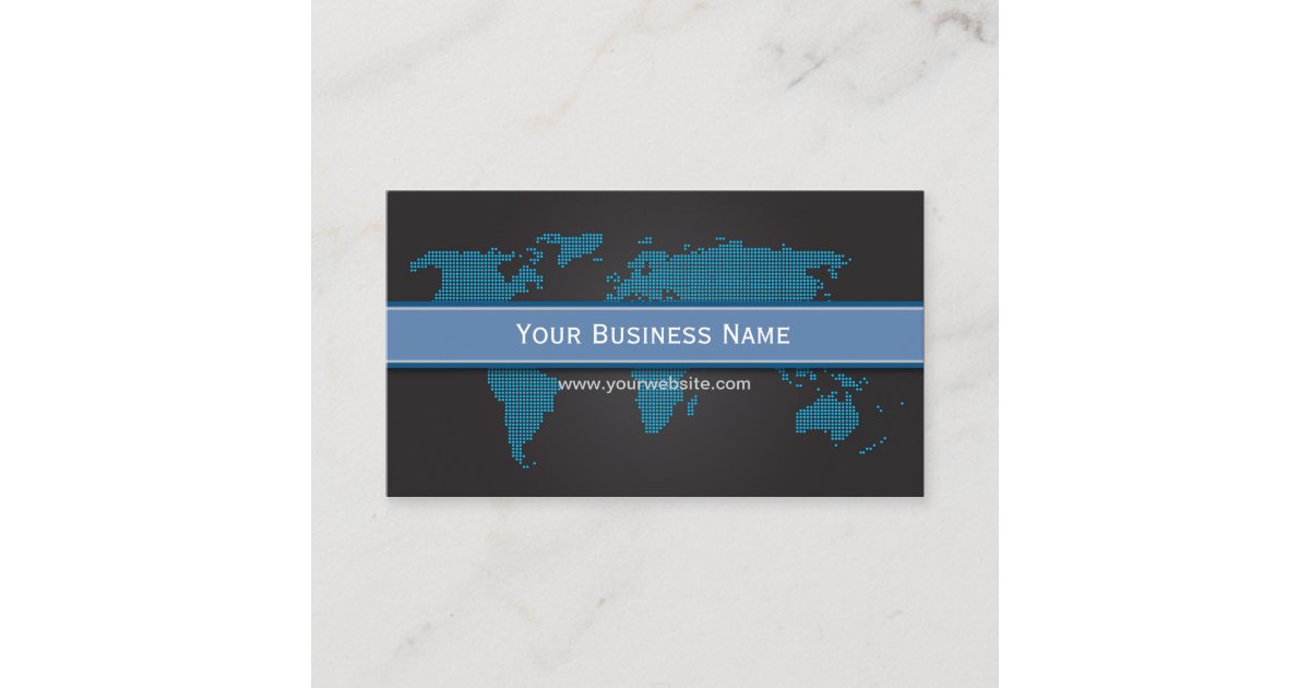 Professional World Map Black & Blue Business Card | Zazzle