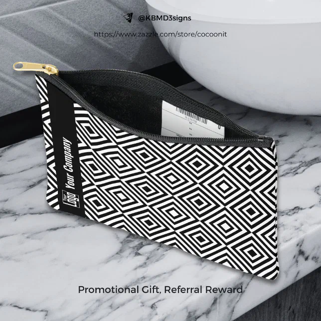 Promotional Company Logo Name Black & White Accessory Pouch | Zazzle