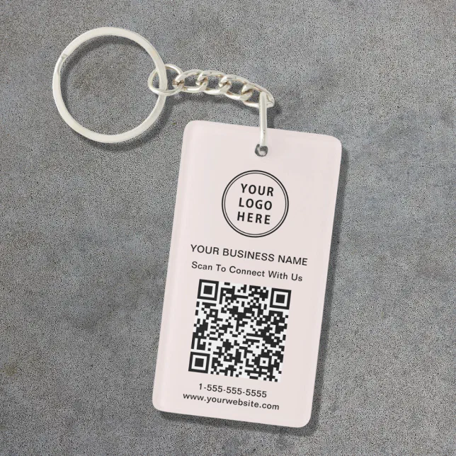 Promotional Logo QR Code Pink Key Ring | Zazzle