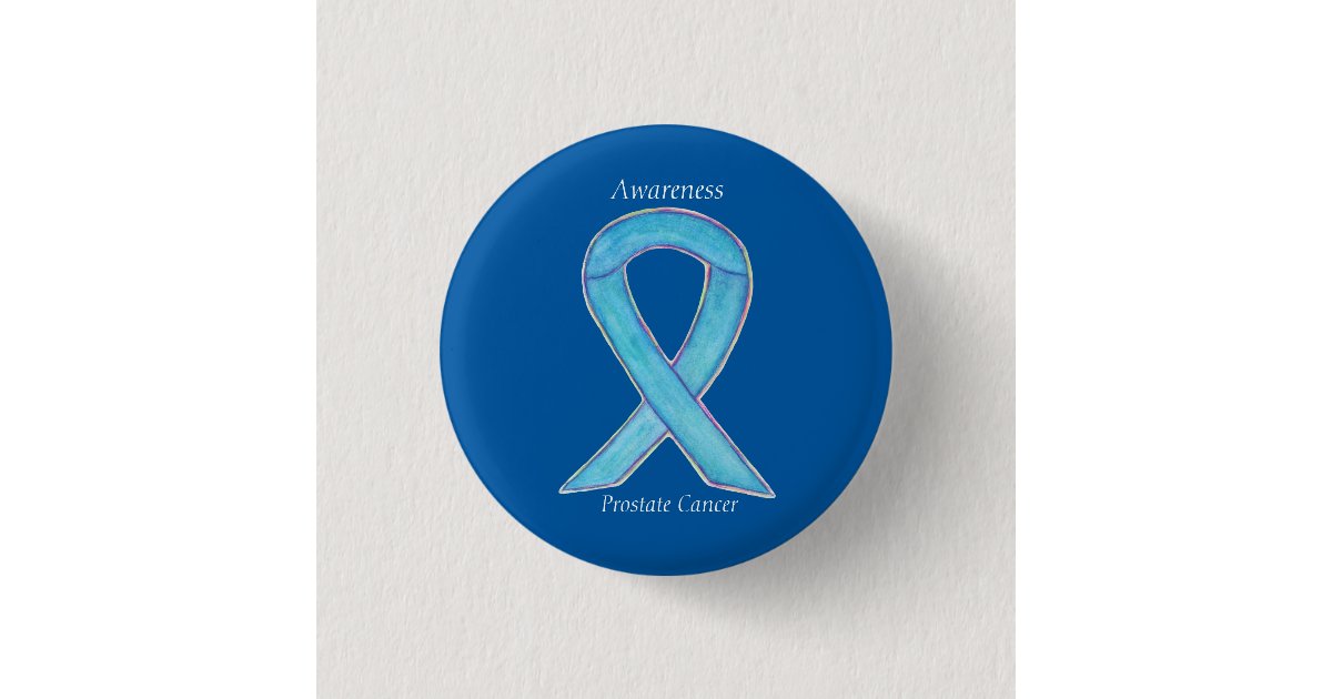 Prostate Cancer Blue Awareness Ribbon Custom Pin | Zazzle