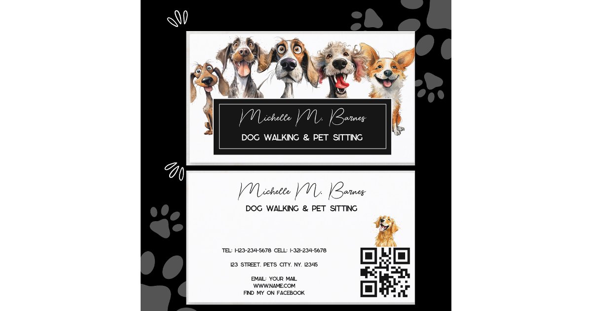 Puppy Modern Dog Walker Sitting QR Code Business Card | Zazzle