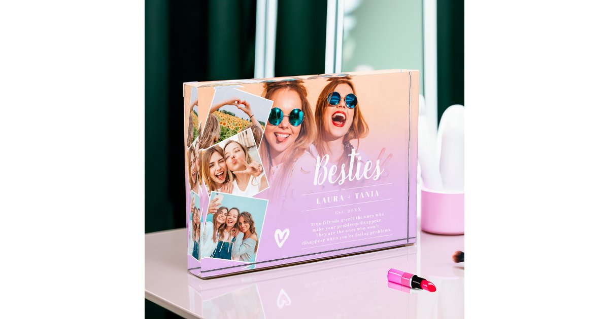 Purple best friends script 4 photos collage grid | Zazzle