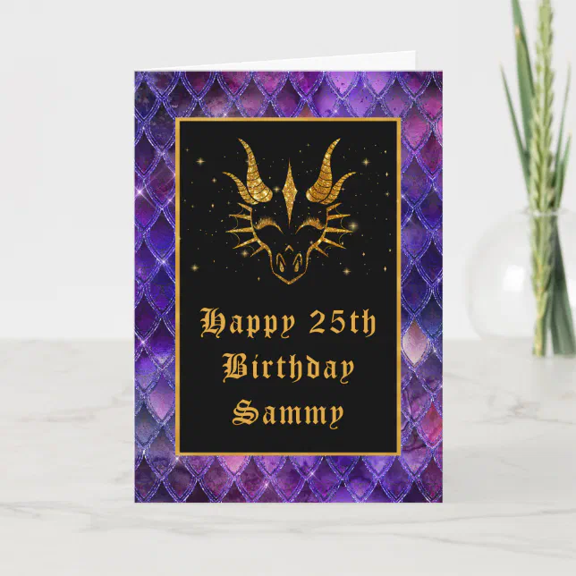 Purple Dragon Scales Faux Glitter Happy Birthday Card | Zazzle