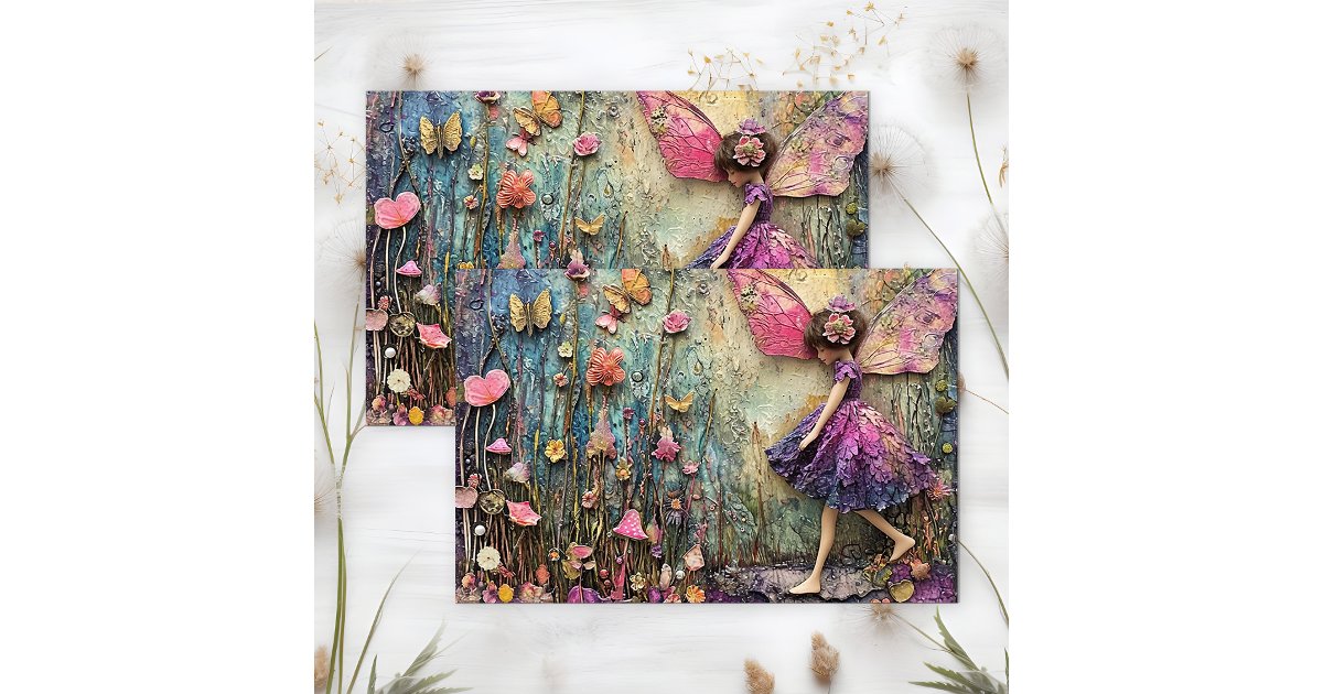 PURPLE GARDEN FLORAL FAIRY DECOUPAGE TISSUE PAPER | Zazzle