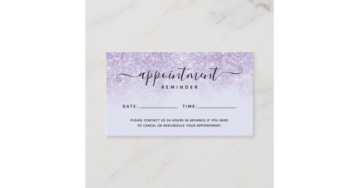 Purple Glitter Salon Spa Appointment Reminder Card | Zazzle