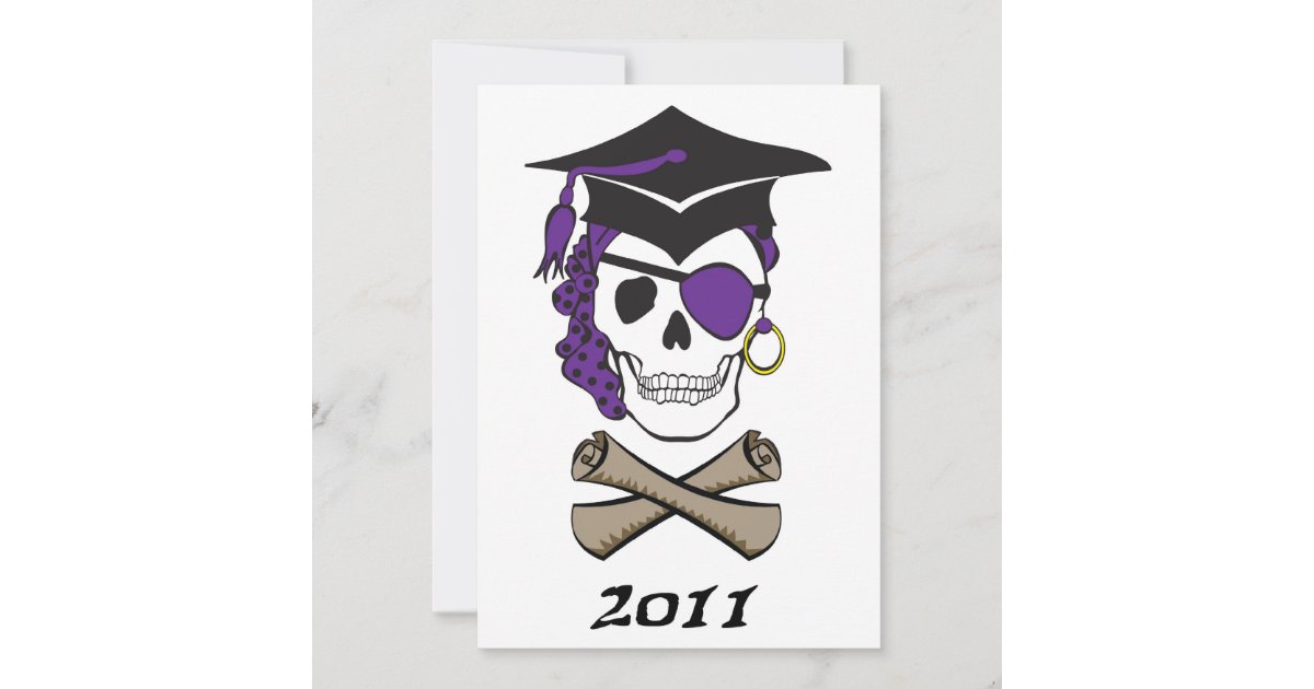 Purple Graduation Pirate Skull Invitation | Zazzle