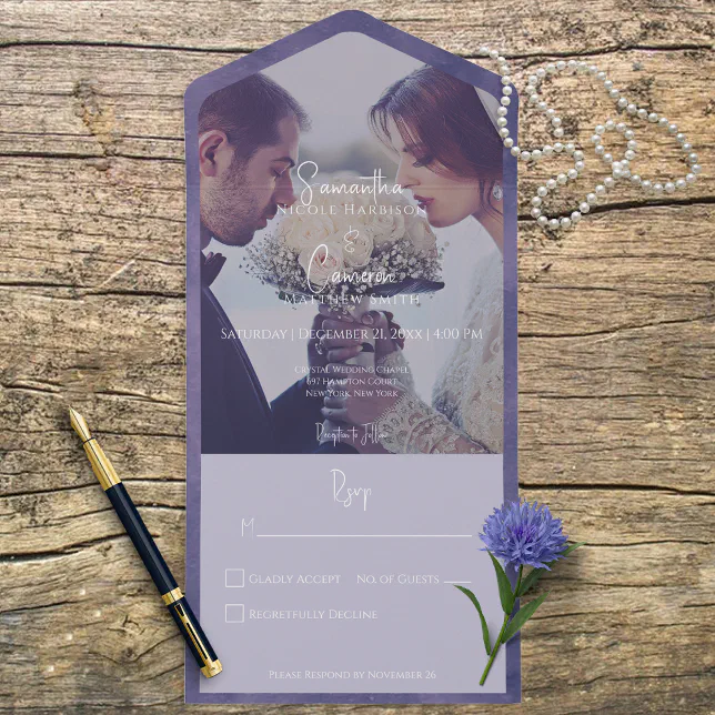 Purple Modern Photo No Dinner All In One Invitation | Zazzle