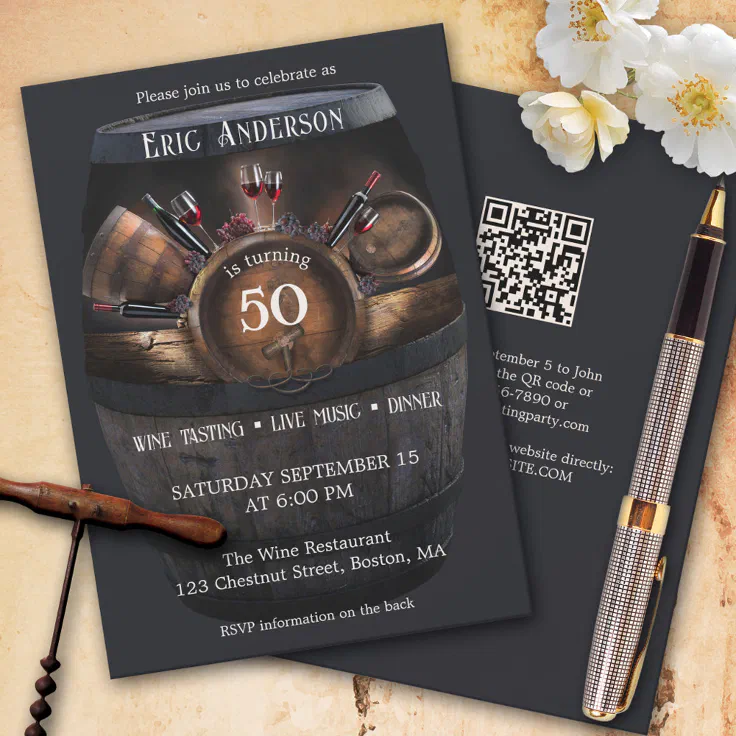 QR Code Birthday Wine Tasting Party Invitation | Zazzle
